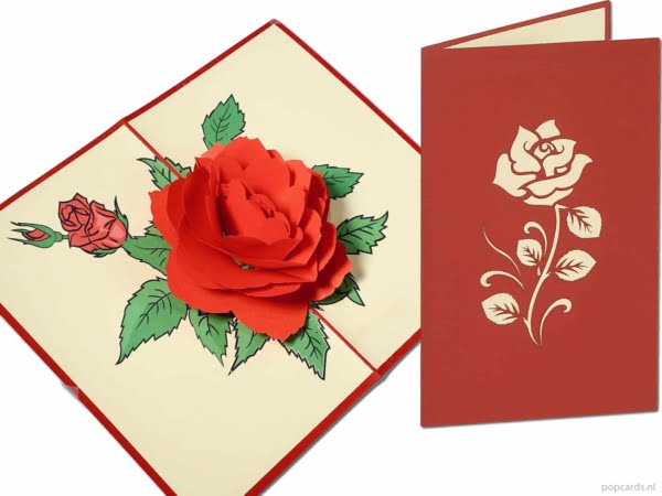 Bloemenkaart Rode Roos Wenskaart • Popcards.nl Pop-upkaarten