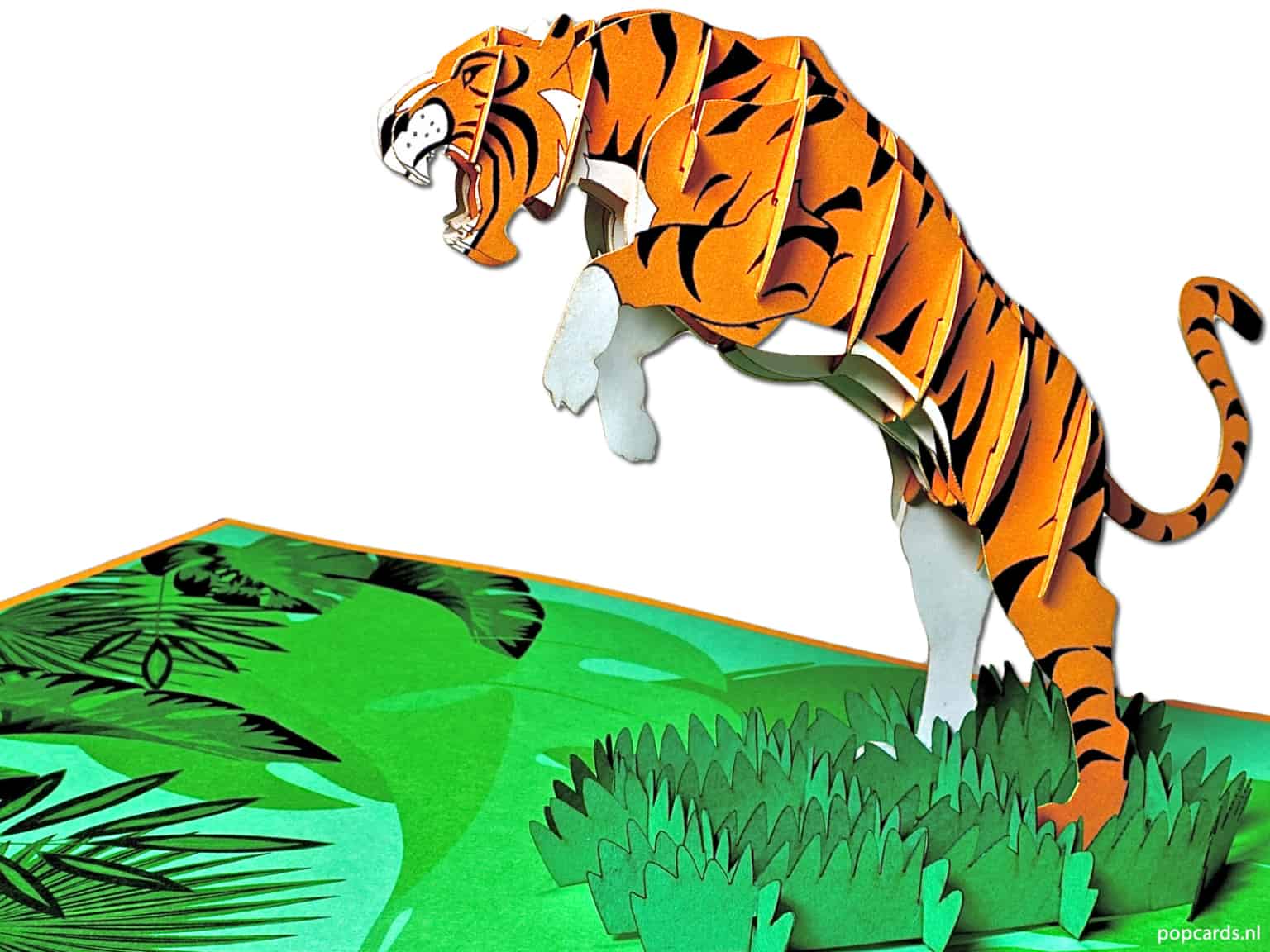 Leaping Tiger In Jungle Jungle Pop-up Card